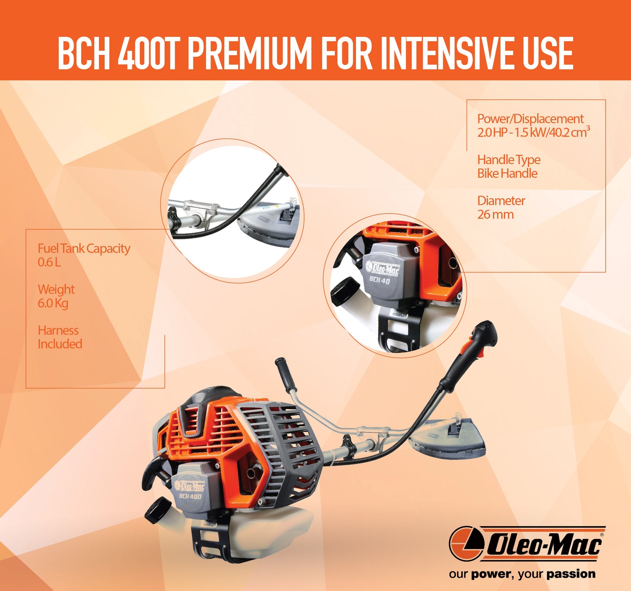 Oleo Mac BCH 400 T Bike Handle Strimmer - Boss Garden and Farm machinery